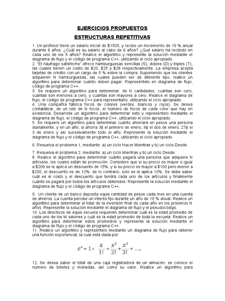 Ejercicios Propuestos Estructuras Repetitivas | PDF | Algoritmos | C