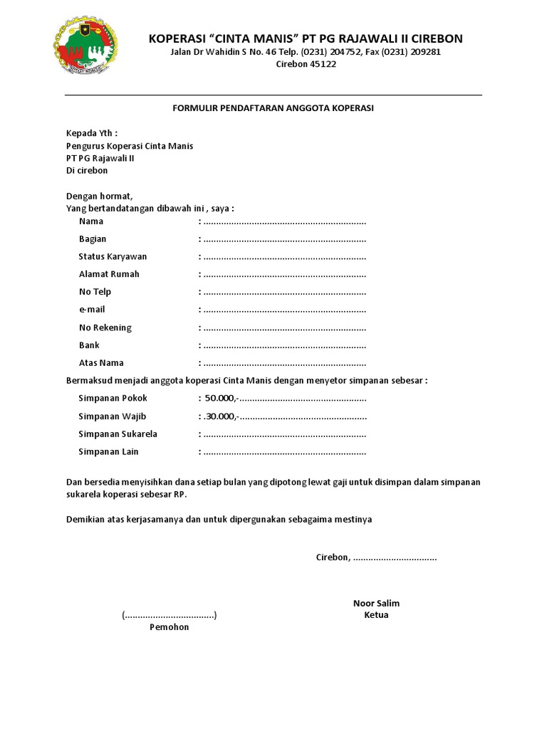 Formulir Pendaftaran Koperasi | PDF | Griya & Taman