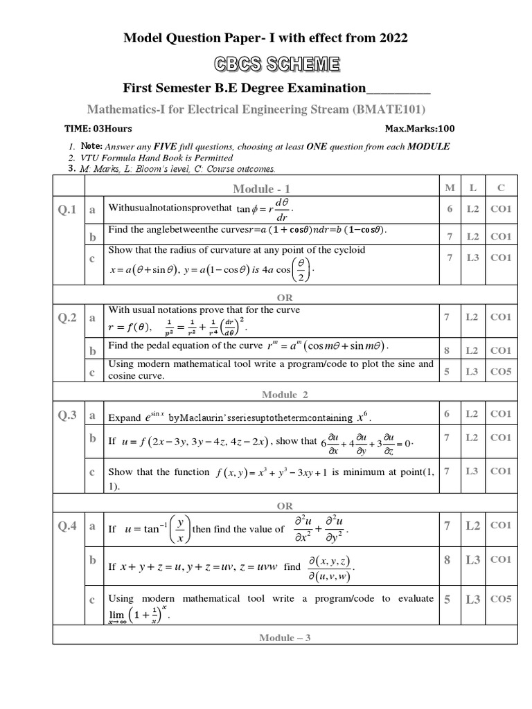 BMATE101 Set 1 | PDF | Trigonometric Functions | Algebra