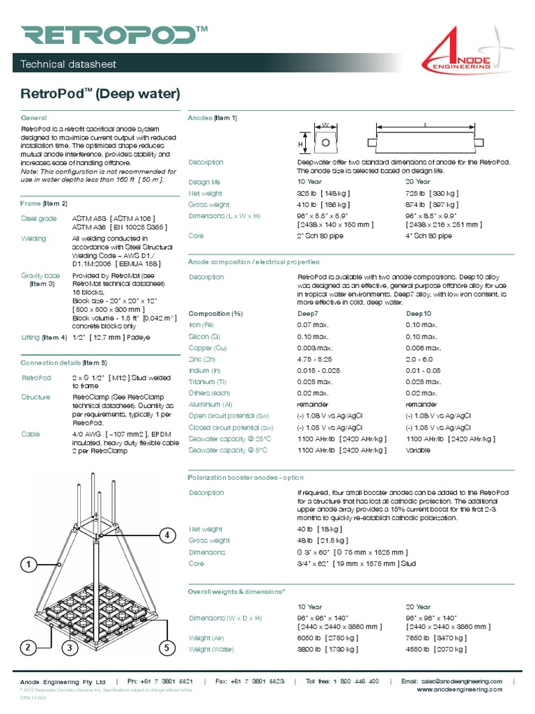 Retropod (Deep Water) : Technical Datasheet | PDF | Pipe (Fluid ...