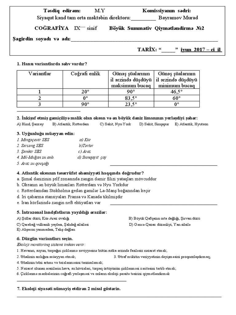 9-Cu Sinif Coğrafiya BSQ 2 | PDF