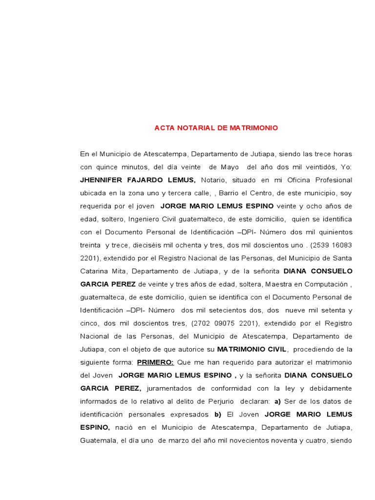 Acta de Matrimonio y Acta de Notificacion | PDF | Justicia | Crimen y ... Acta de Matrimonio y Acta de Notificacion | PDF | Justicia | Crimen y ...