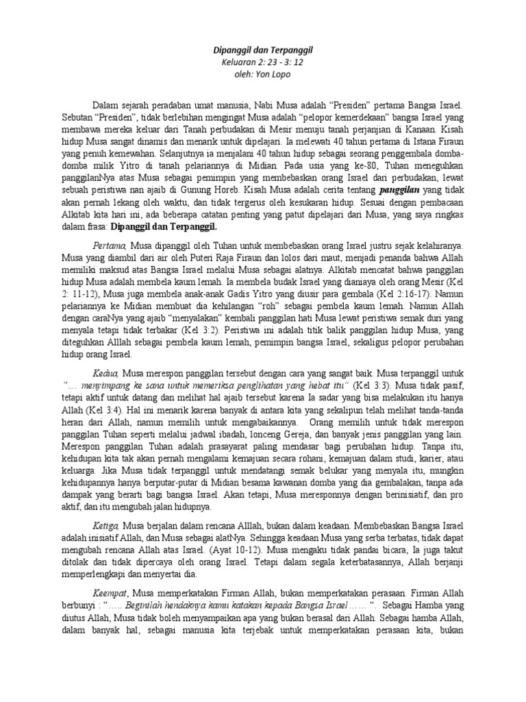 Dipanggil Dan Terpanggil | PDF