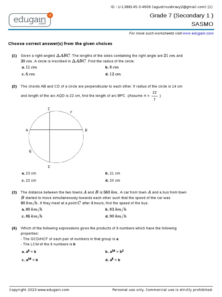 Grade 7 (Secondary 1) Sasmo: Δabc 21 cm 20 cm Δabc 11 cm 8 cm 6 cm 12 ...