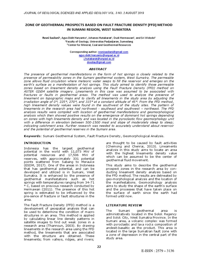Zone Of Geothermal Prospects Based On Fault Fracture Density Ffd Method Pdf Geomorphology
