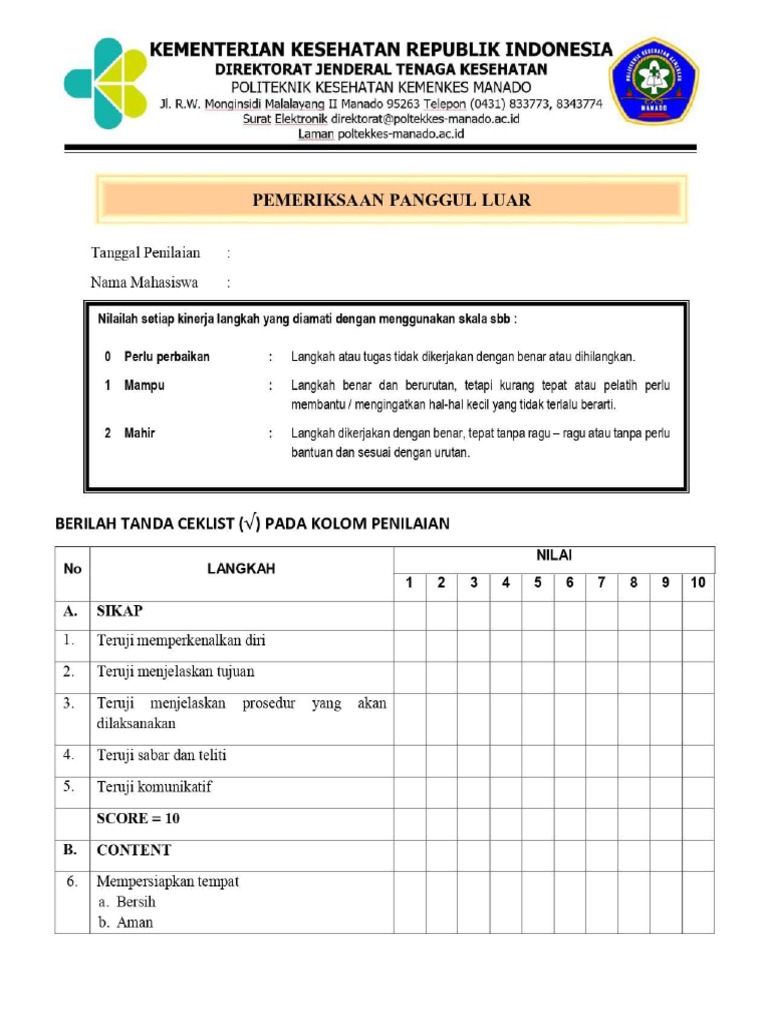 Ceklist Pemeriksaan Panggul Luar | PDF