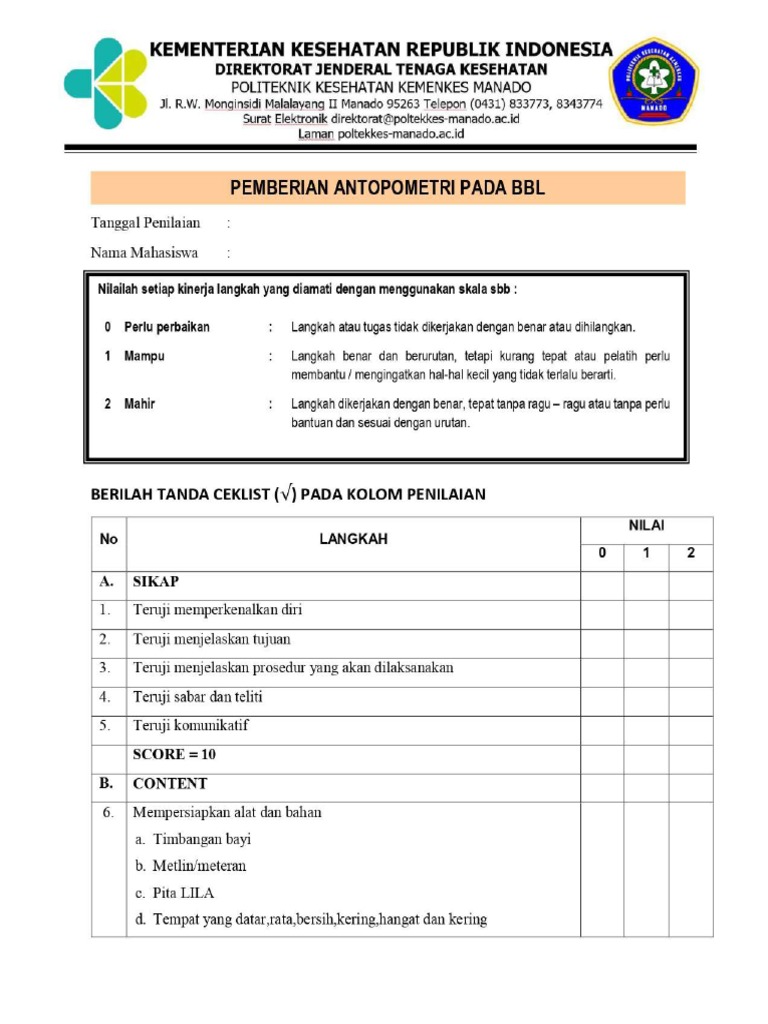 Ceklist Antopometri BBL | PDF