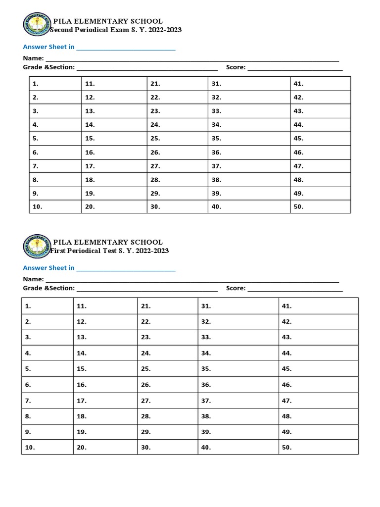 Periodical Exam Answer Sheet Template | PDF