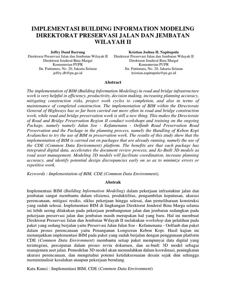 Implementasi Building Information Modeling Direktorat Preservasi Jalan Dan Jembatan Wilayah II ...