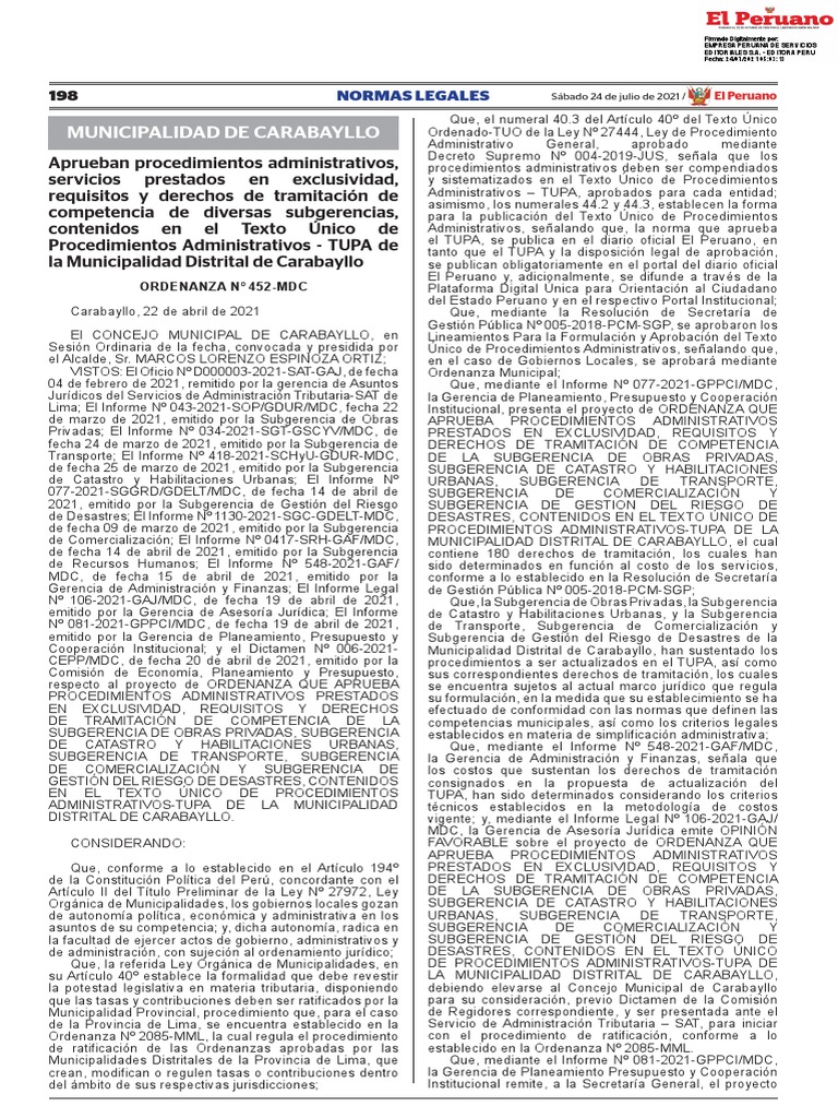 TUPA - CARABAYLLO | PDF | edificio | Gobierno local
