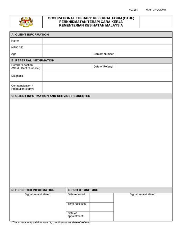Lampiran 2 - Occupational Therapy Referral Form (OTRF) | PDF