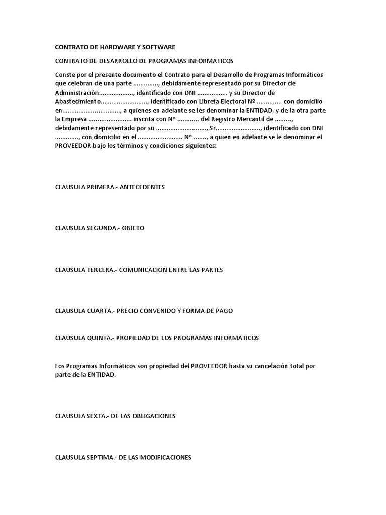 Contrato Desarrollo Software: Términos y Cláusulas | PDF