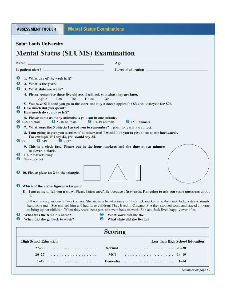 St. Louis University Mental Status SLUMS Examination | PDF