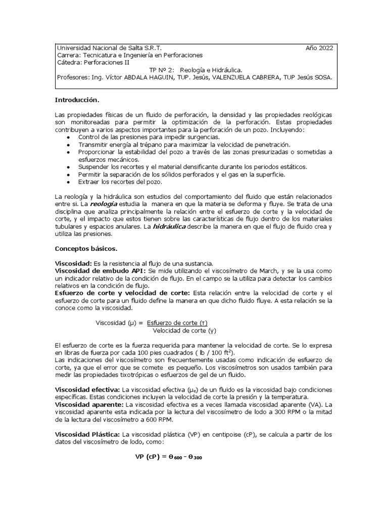 Reología e Hidráulica en Perforaciones | PDF | Viscosidad | Reología