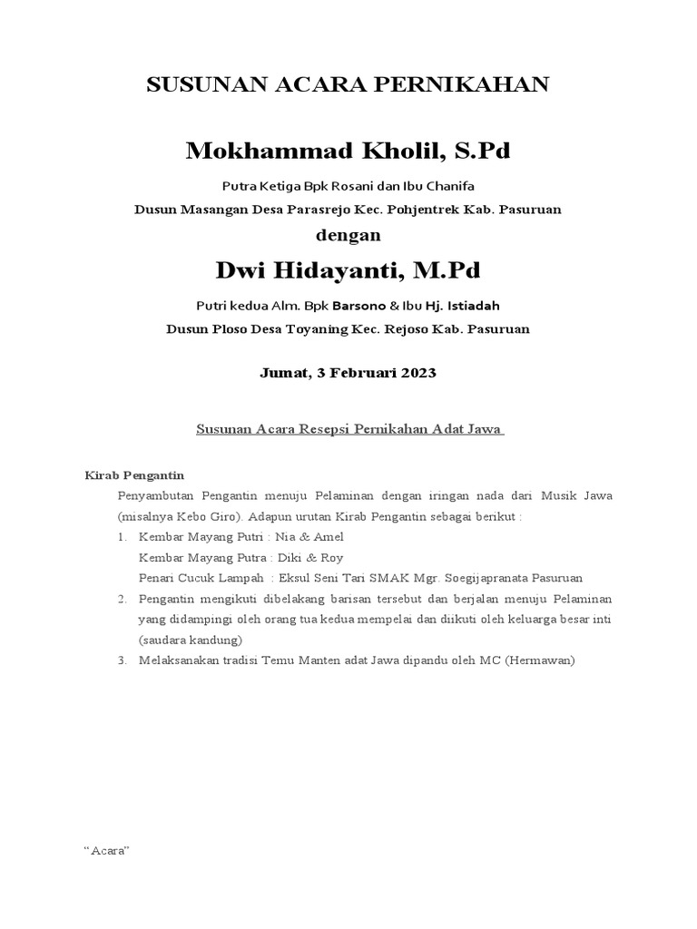Rundown Pernikahan Adat Jawa | PDF