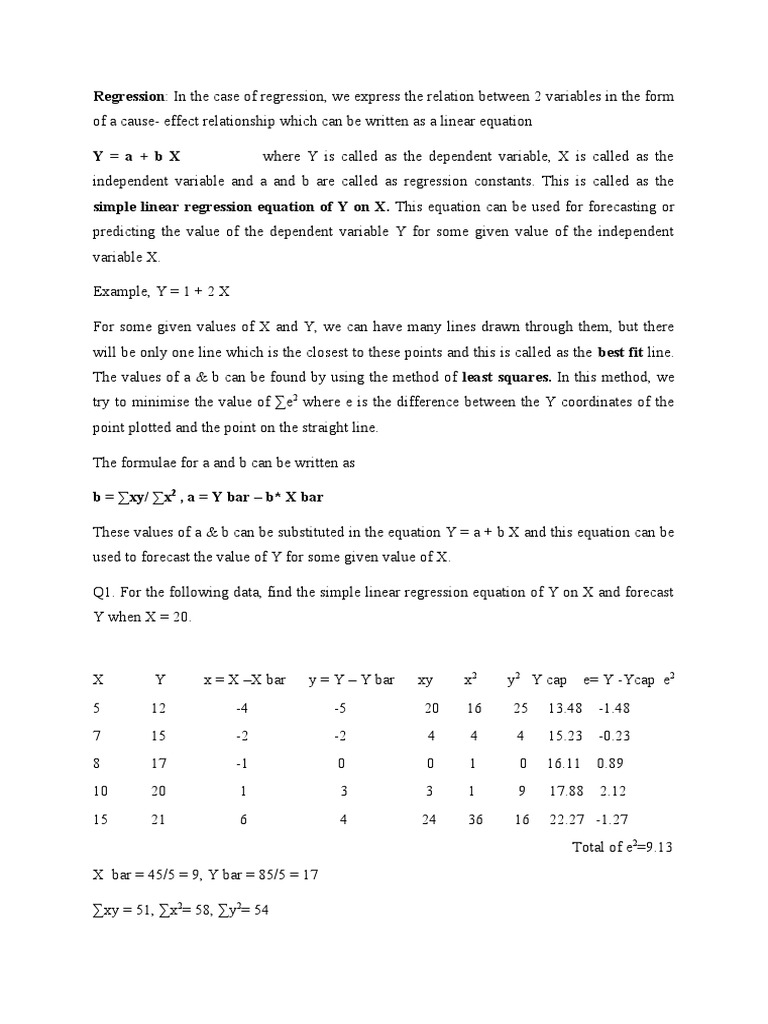 Notes On Regression For ITM PDF Regression Analysis Linear Regression