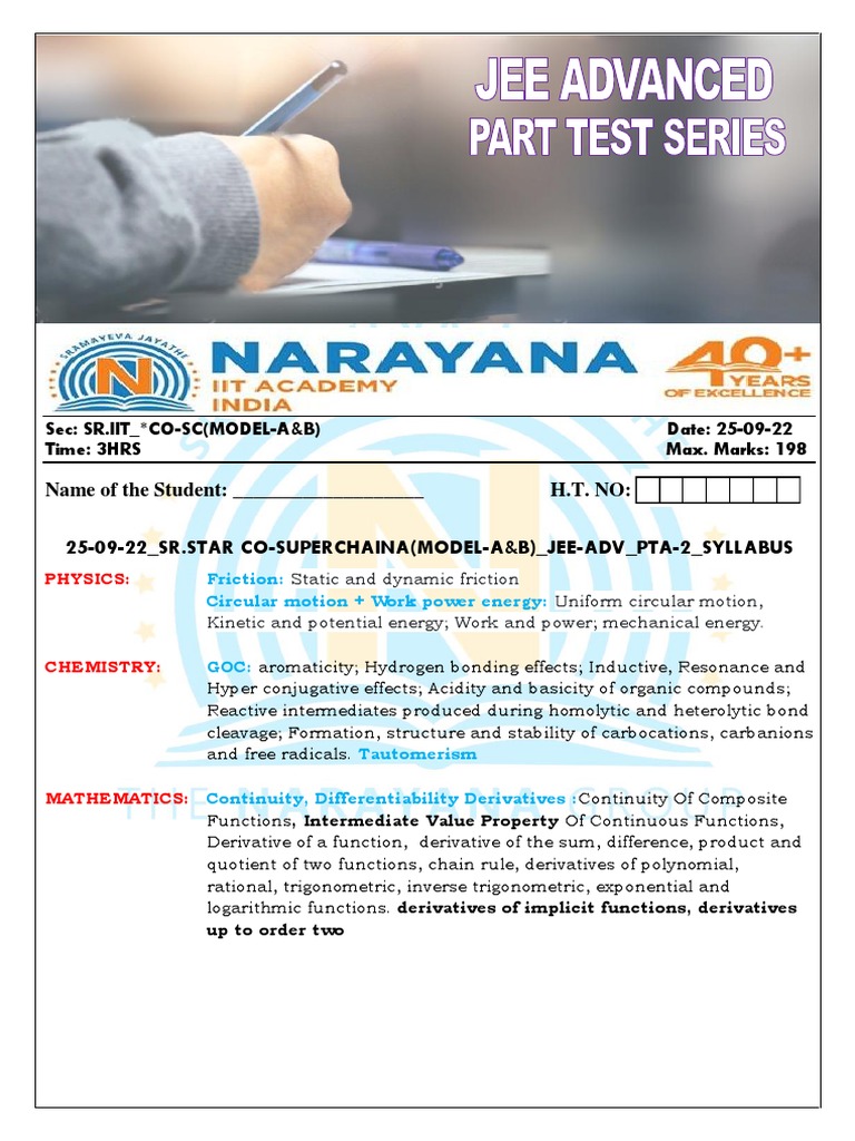 25.09.22 - SR - STAR CO-SC (MODEL-A&B) - Jee - Adv - 2020 - P1 - PTA-2 - QP | PDF | Force ...