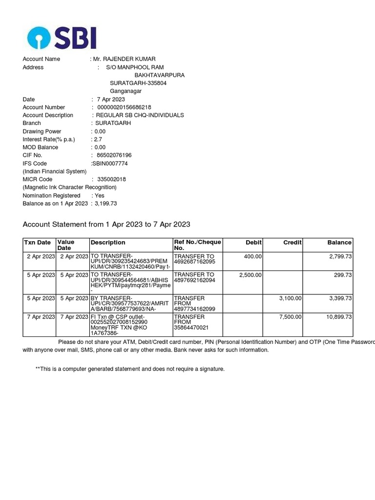 April 2023 Bank Statement Summary | PDF