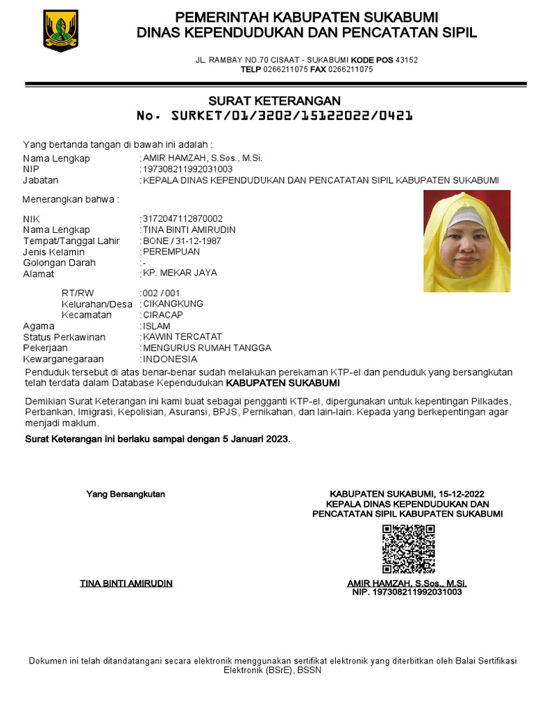 Surat Keterangan: TELP 0266211075 FAX 0266211075 Jl. Rambay No.70 ...