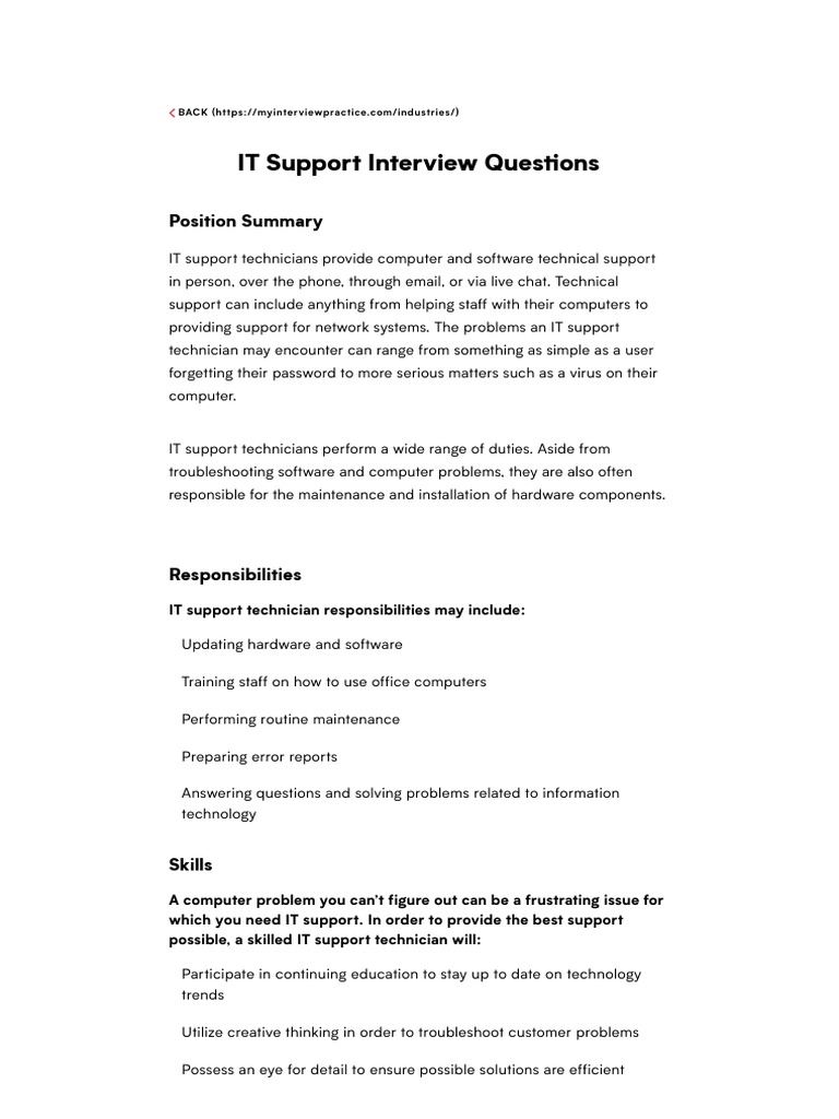 IT Help Desk Support Specialist Interview Questions | PDF | Bios | Read ...