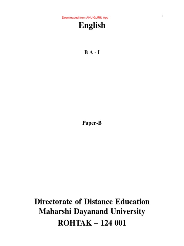 English: Directorate of Distance Education Maharshi Dayanand University ROHTAK - 124 001 ...