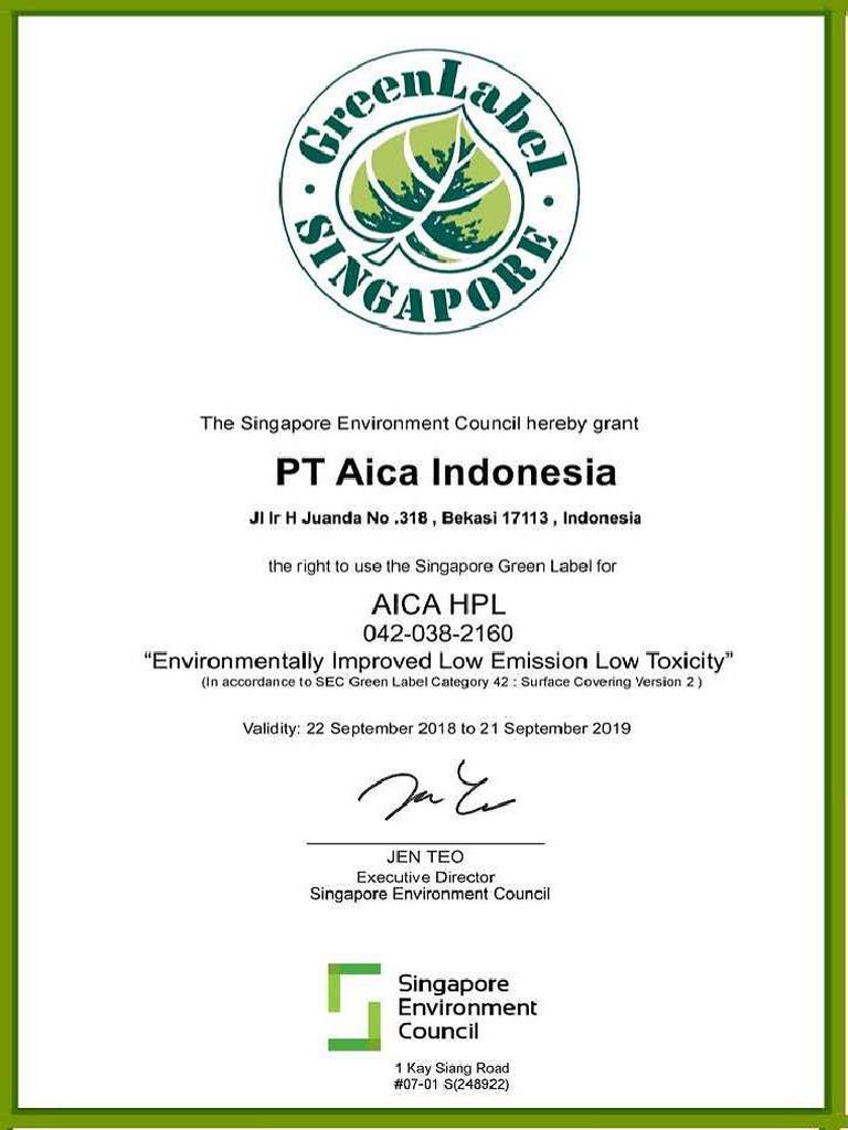 Greenlabel Certificate 2018-2019 | PDF