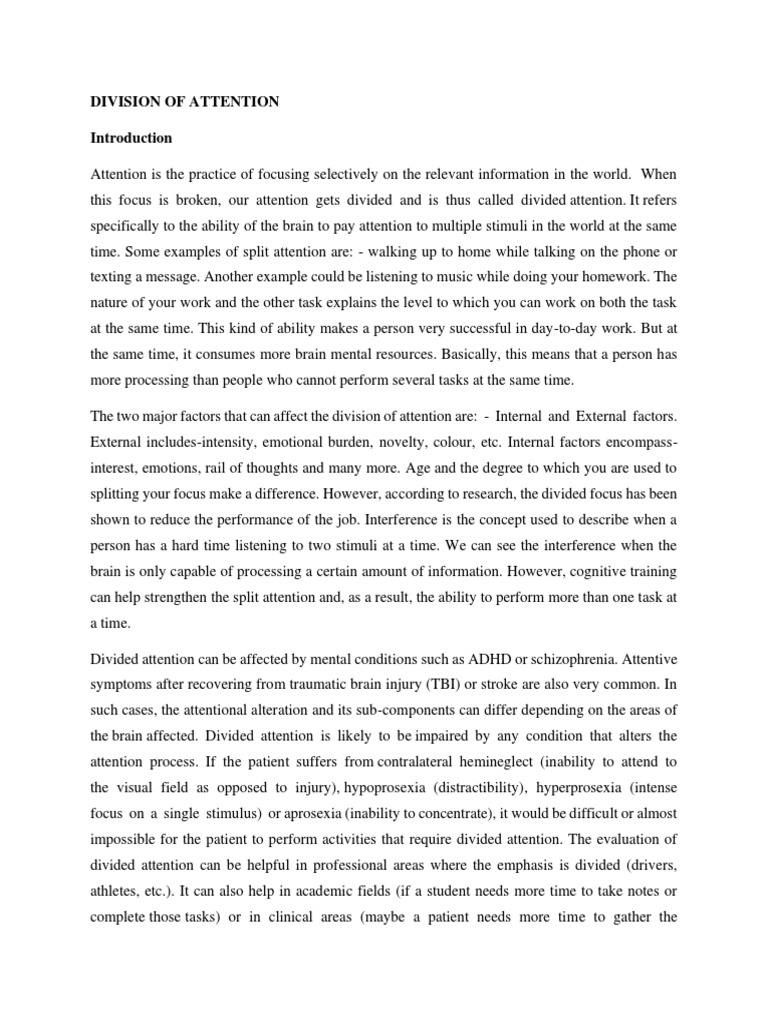 Division of Attention | PDF | Attention | Cognitive Science