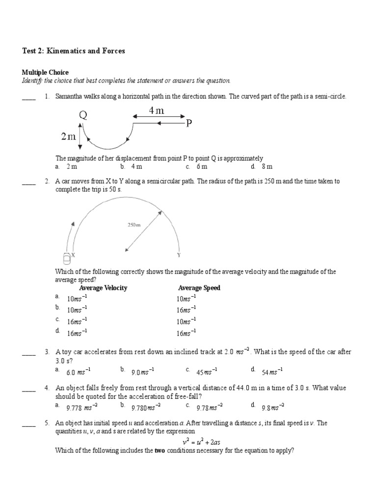 Kinematics Forces Test 2017 | PDF | Force | Velocity