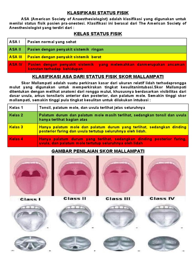 Klasifikasi ASA dan Skor Mallampati | PDF
