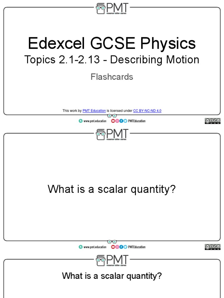 Flashcards - Topic 2 Describing Motion - Edexcel Physics GCSE | PDF ...