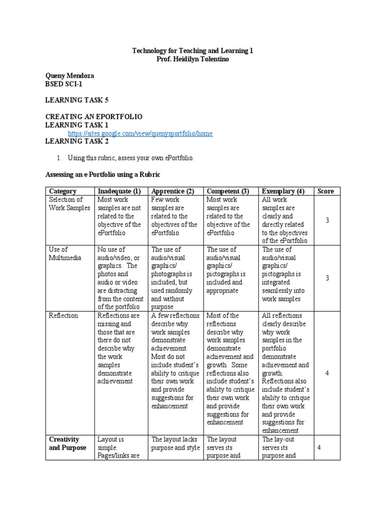 ePortfolio Assessment Guide | PDF | Page Layout | Cognitive Science