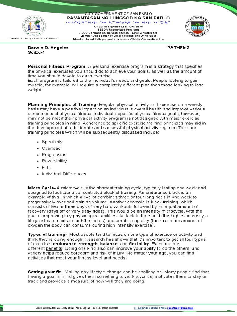 ANGELES-PATHFIT 2 Midterm | PDF | Aerobic Exercise | Determinants Of Health