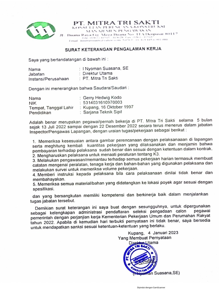 Pengalaman PT Mitra | PDF