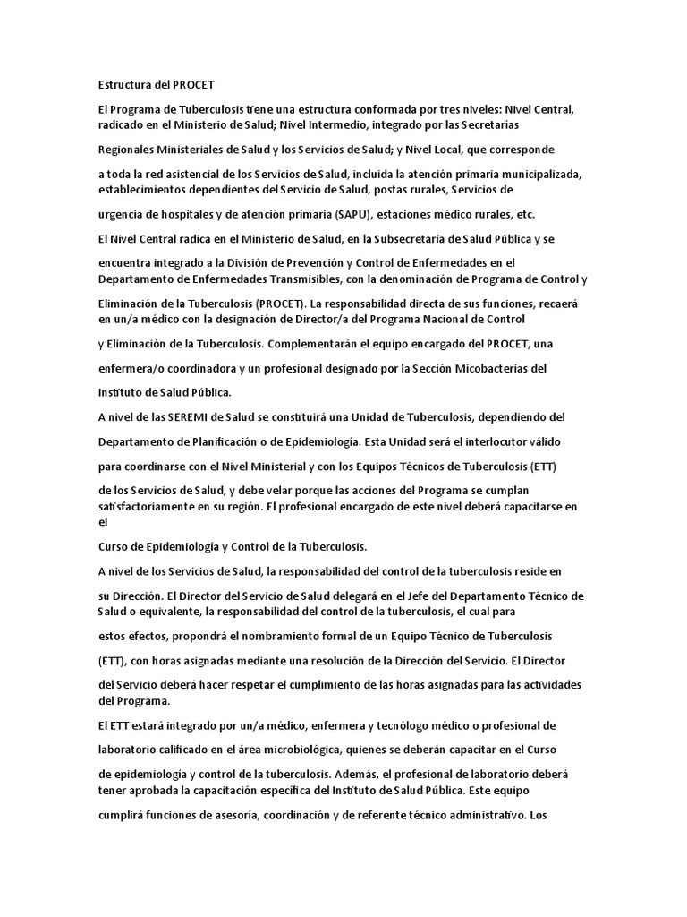 Estructura del Programa PROCET en Chile | PDF | Hospital | Servicios ...