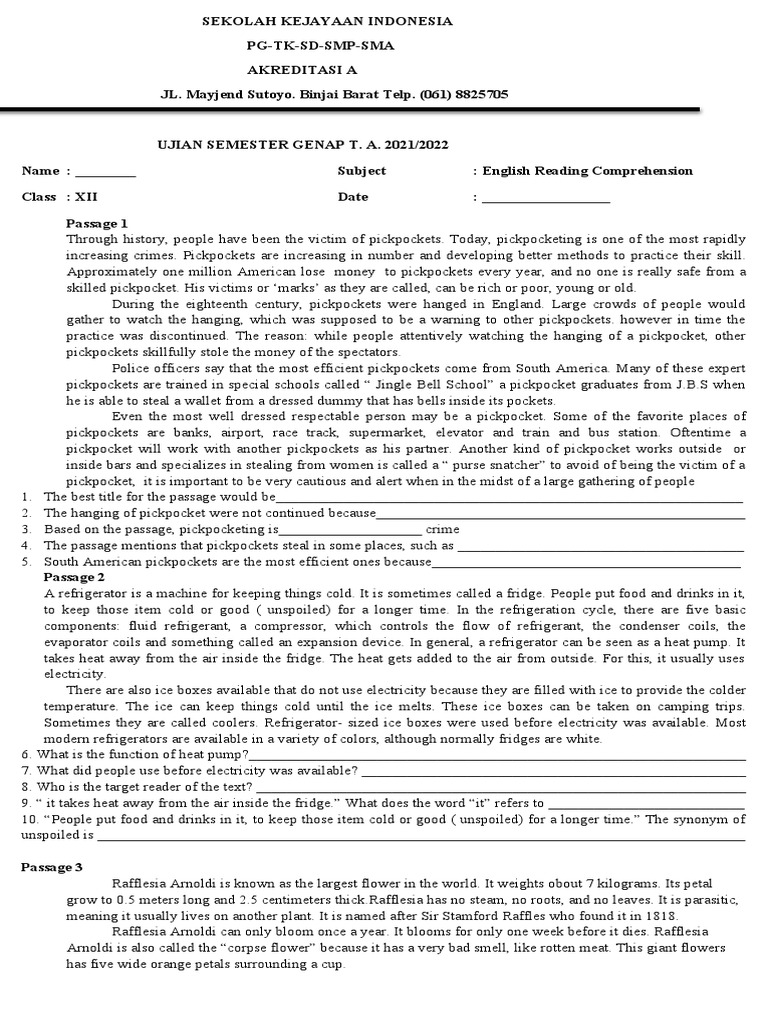 English Reading Comprehension Test | PDF | Refrigerator | Heat Pump