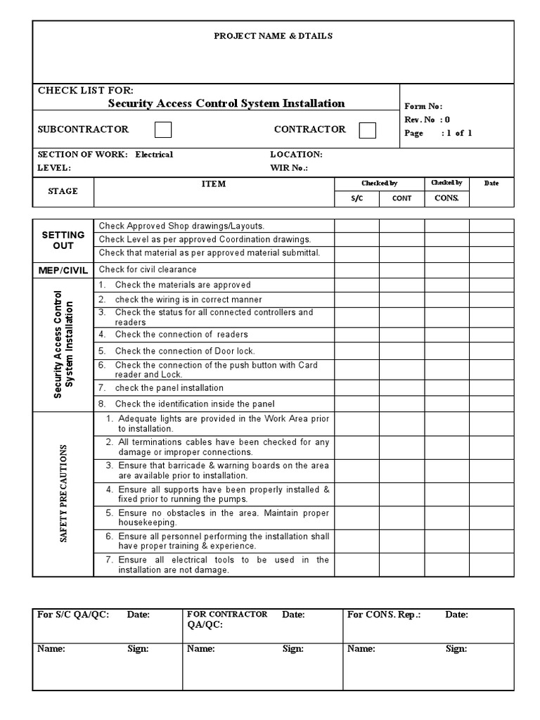 Checklist For Access Control System Installation | PDF | Access Control | Manufactured Goods