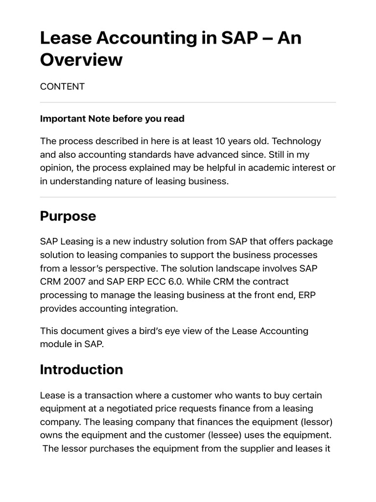 Lease Accounting in SAP | PDF | Deferral | Lease