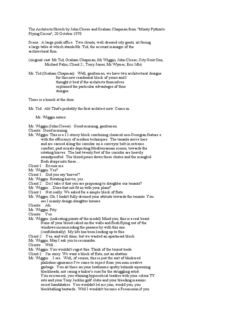 Architects Sketch | PDF | British Comedy Troupes | Monty Python