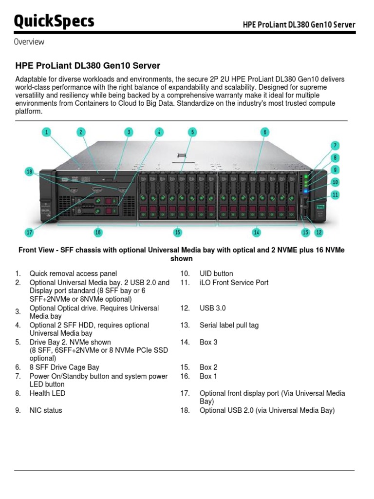 HPE ProLiant DL380 Gen10 Server | PDF | Office Equipment | Computing