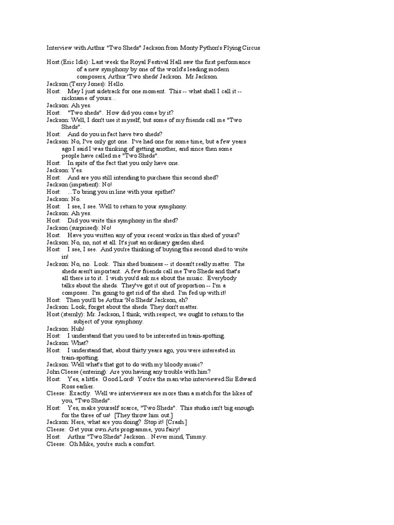 Arthur Two Sheds Jackson | PDF | Monty Python