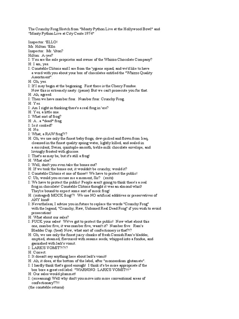 RAW FROG CHOCOLATE SKETCH | PDF | British Comedy Troupes | Monty Python