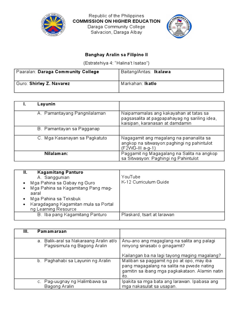Estratehiya 4 Grade 2 Filipino LP Navarez, Shirley Z. III BEED-1 | PDF