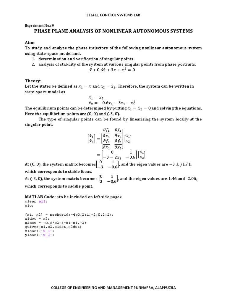 Control Systems Lab Analysis | PDF | Eigenvalues And Eigenvectors | Stability Theory