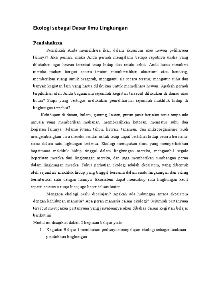 Ekologi Sebagai Dasar Ilmu Lingkungan: Pendahuluan | PDF | Ilmu Sosial