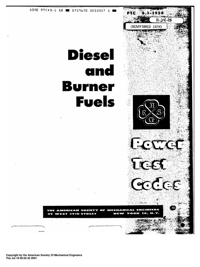 ASME PTC 03.1 - 1958 - Diesel and Burner Fuels | PDF