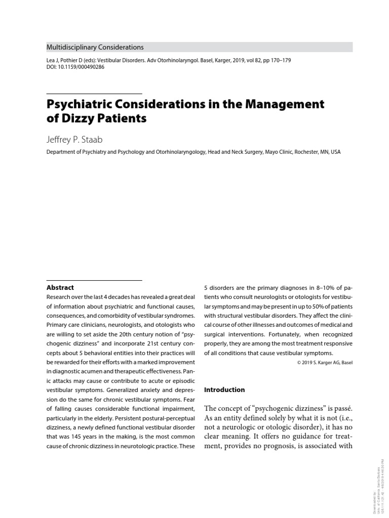 Psychiatric Considerations in The Management of Dizzy Patients | PDF ...