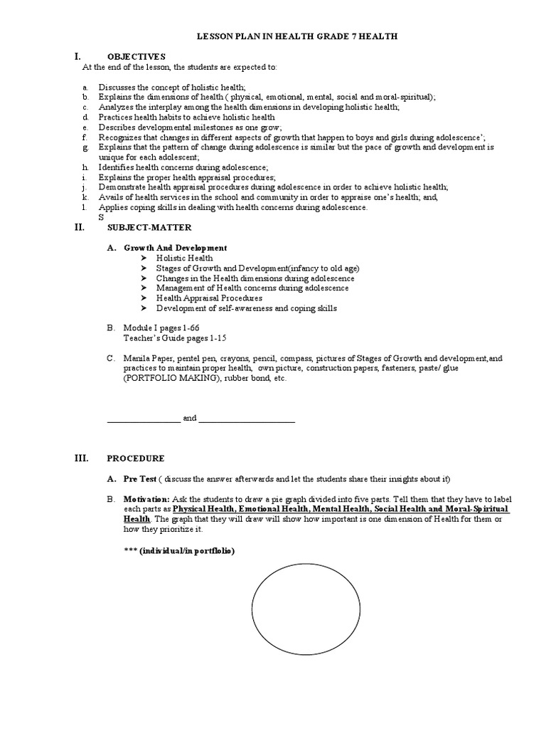 Lesson Plan in Health Grade 7 First Quarter | PDF | Foods | Puberty
