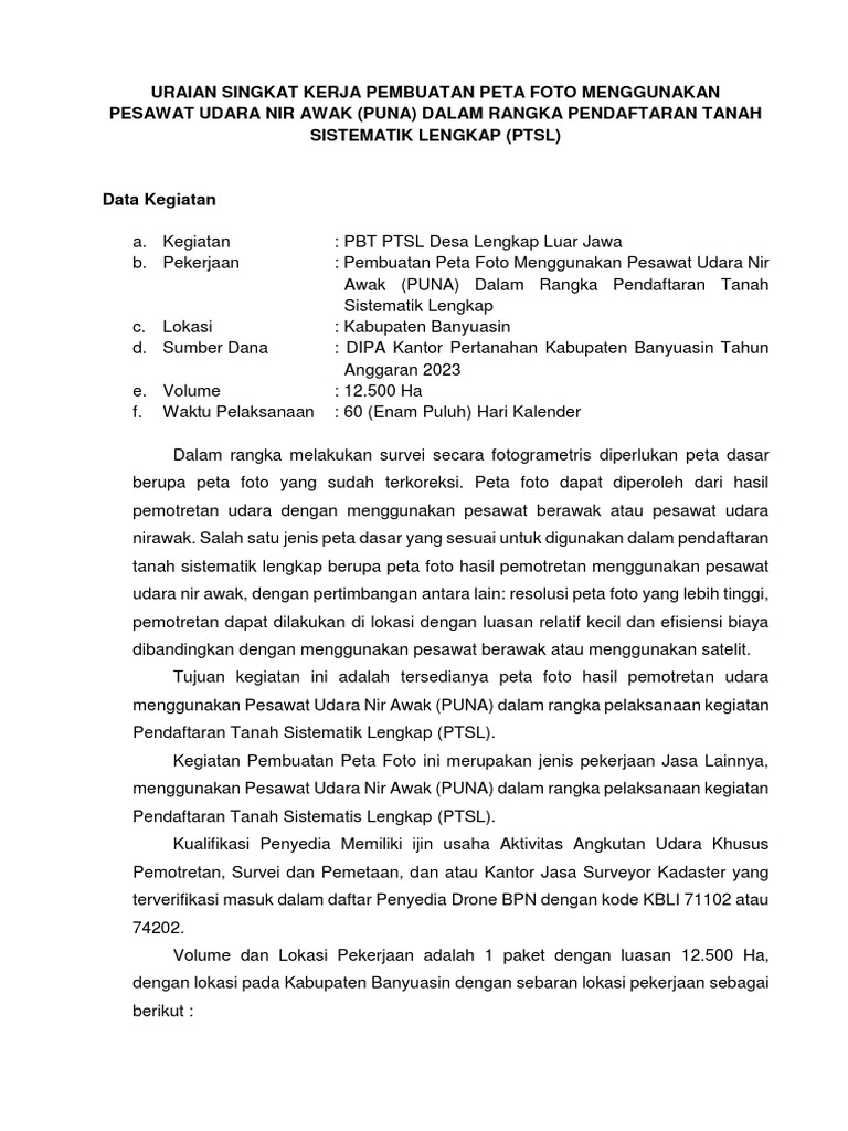 Uraian Singkat Pekerjaan Pembuatan Peta Foto 2023 Kantor Pertanahan ...