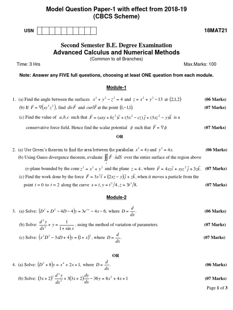 Model Question Paper 1 Pdf Equations Differential Equations