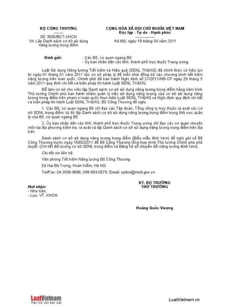 Cong Van 3505 BCT KHCN Bo Cong Thuong | PDF